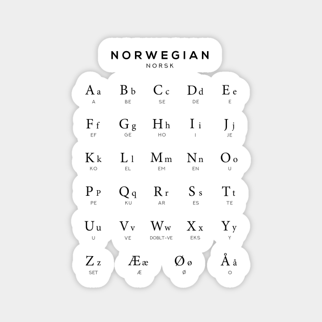 Norwegian Alphabet Chart, Norway Language Chart, White - Norwegian - Sticker | TeePublic